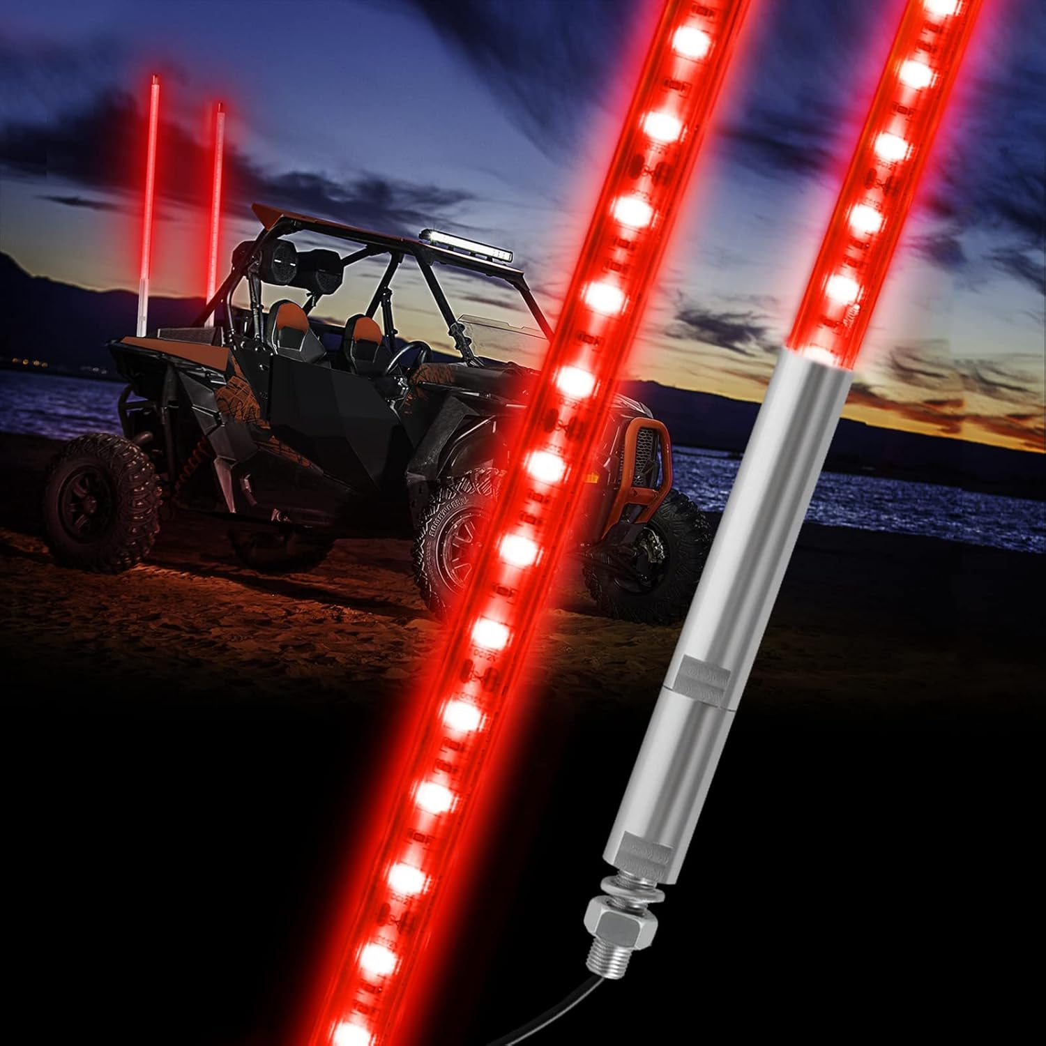 Amazon.com: DING.PAI Red LED 3FT Spiral Whip Lights 0.9M, Waterproof ...