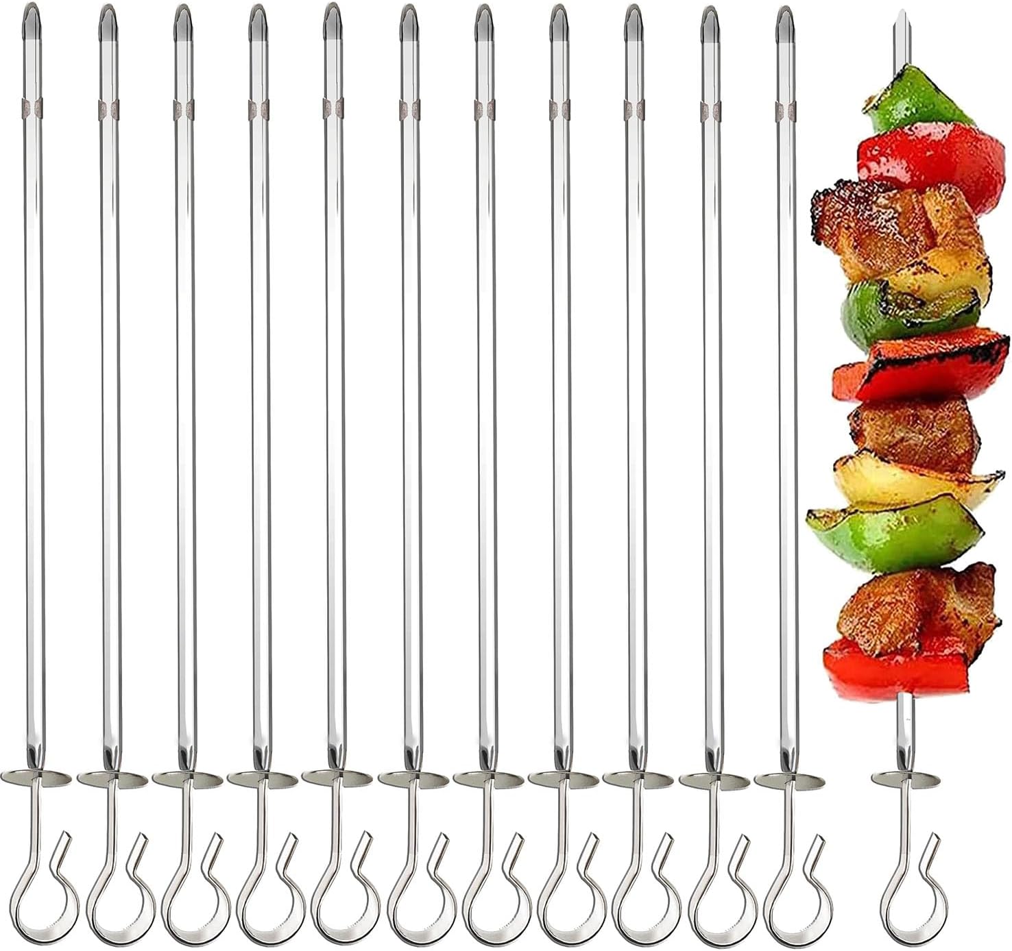 Lebikol 12 Pack Kebab Skewers BBQ Barbecue Skewers Reusable Metal ...