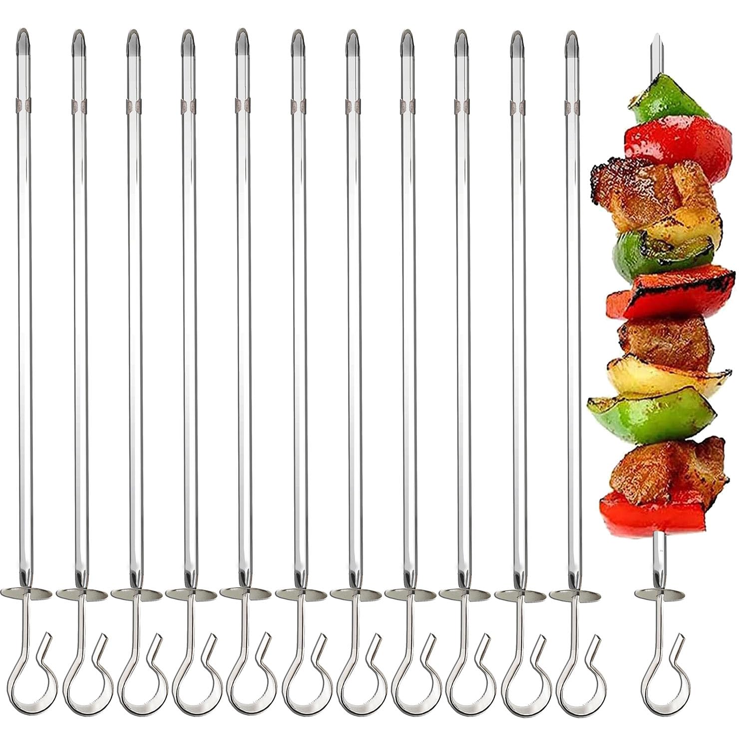 Lebikol 12 Pack Kebab Skewers BBQ Barbecue Skewers Reusable Metal ...