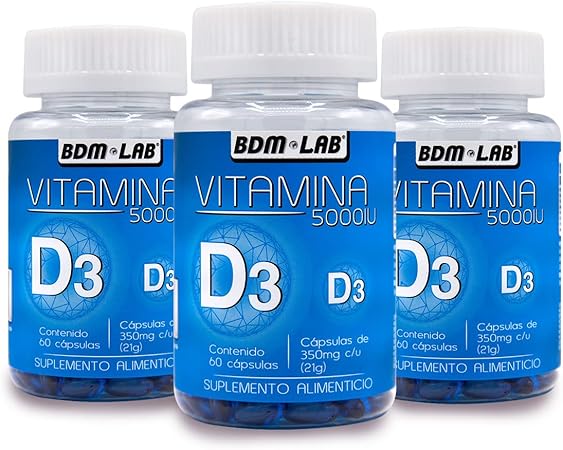Vitamina D3 5000iu | Paquete de 3 Frascos | 60 cápsulas 350 mg c/u ...
