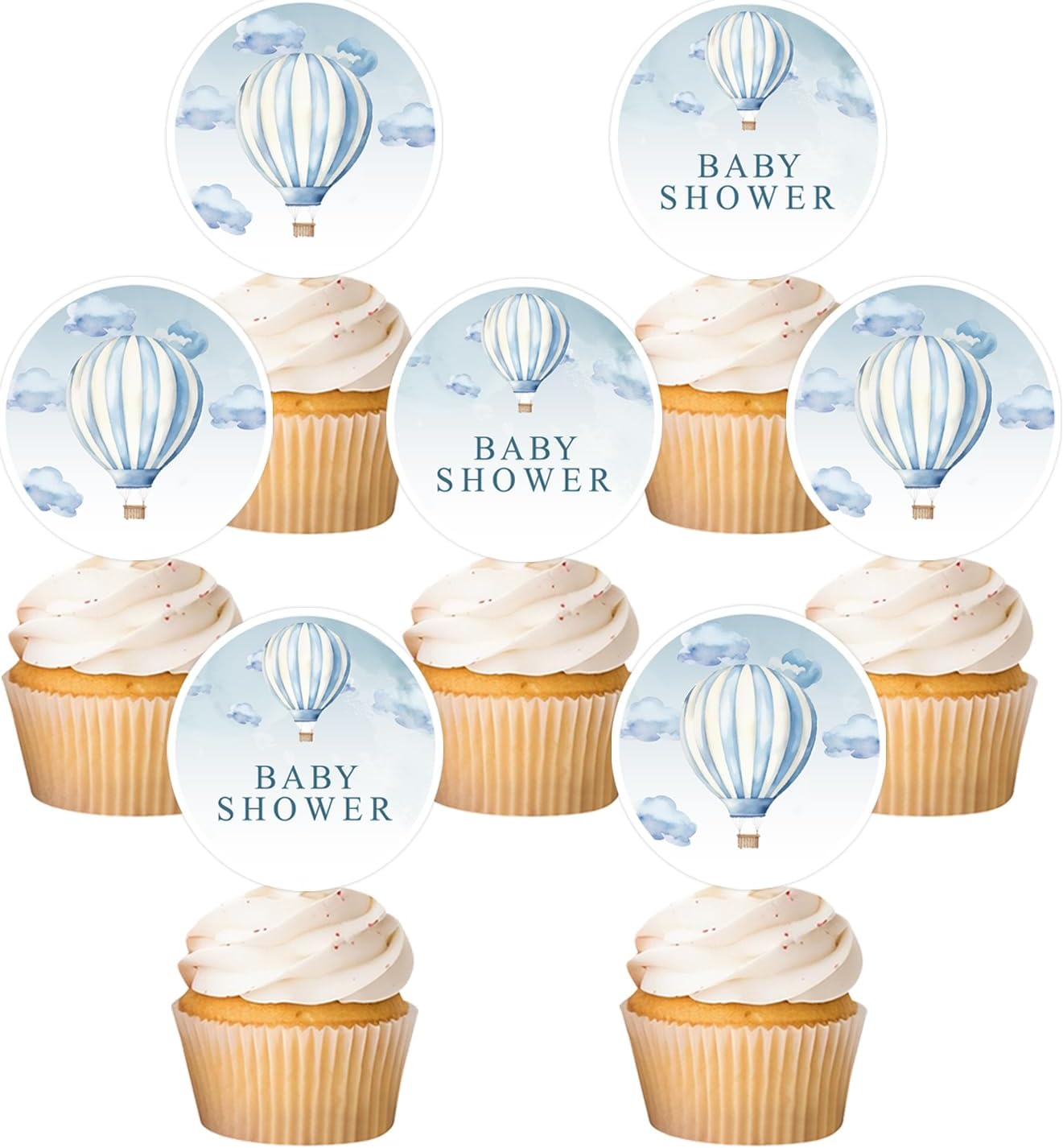 Amazon.com: 24PCS Hot Air Balloon Cupcake Toppers Blue White Sky Cloud ...