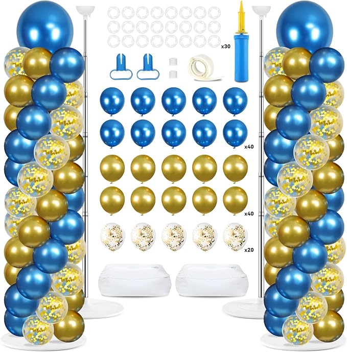 Amazon.com: 2 Sets Metallic Blue and Gold Balloon Column Stand Kit with ...