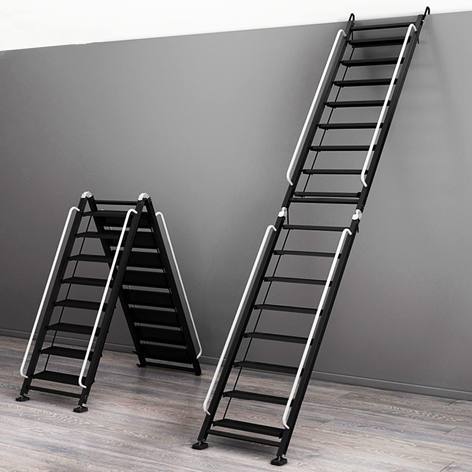 Alloy Attic Access Ladder with Handrails, 330 lbs Folding Stairs for ...