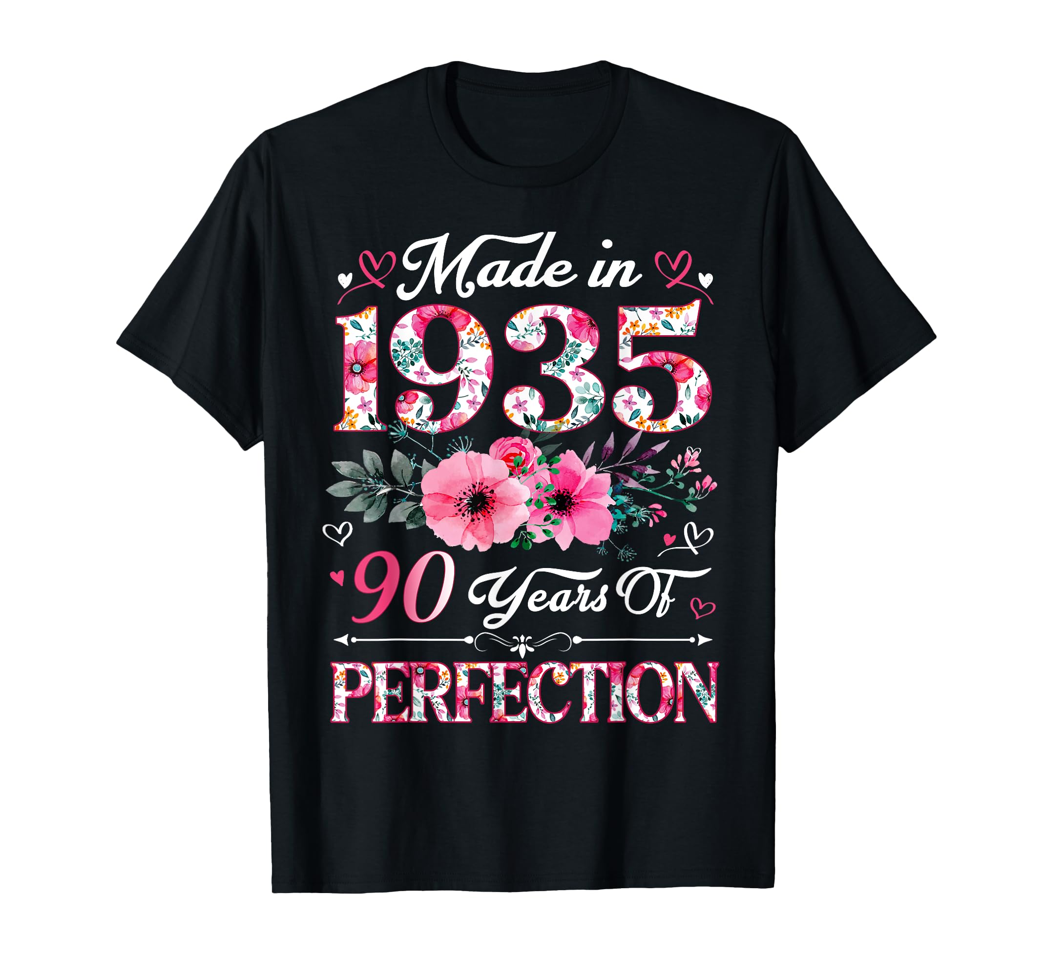 Amazon.com: 90 Year Old Made In 1935 Floral 90th Birthday Women T-Shirt ...