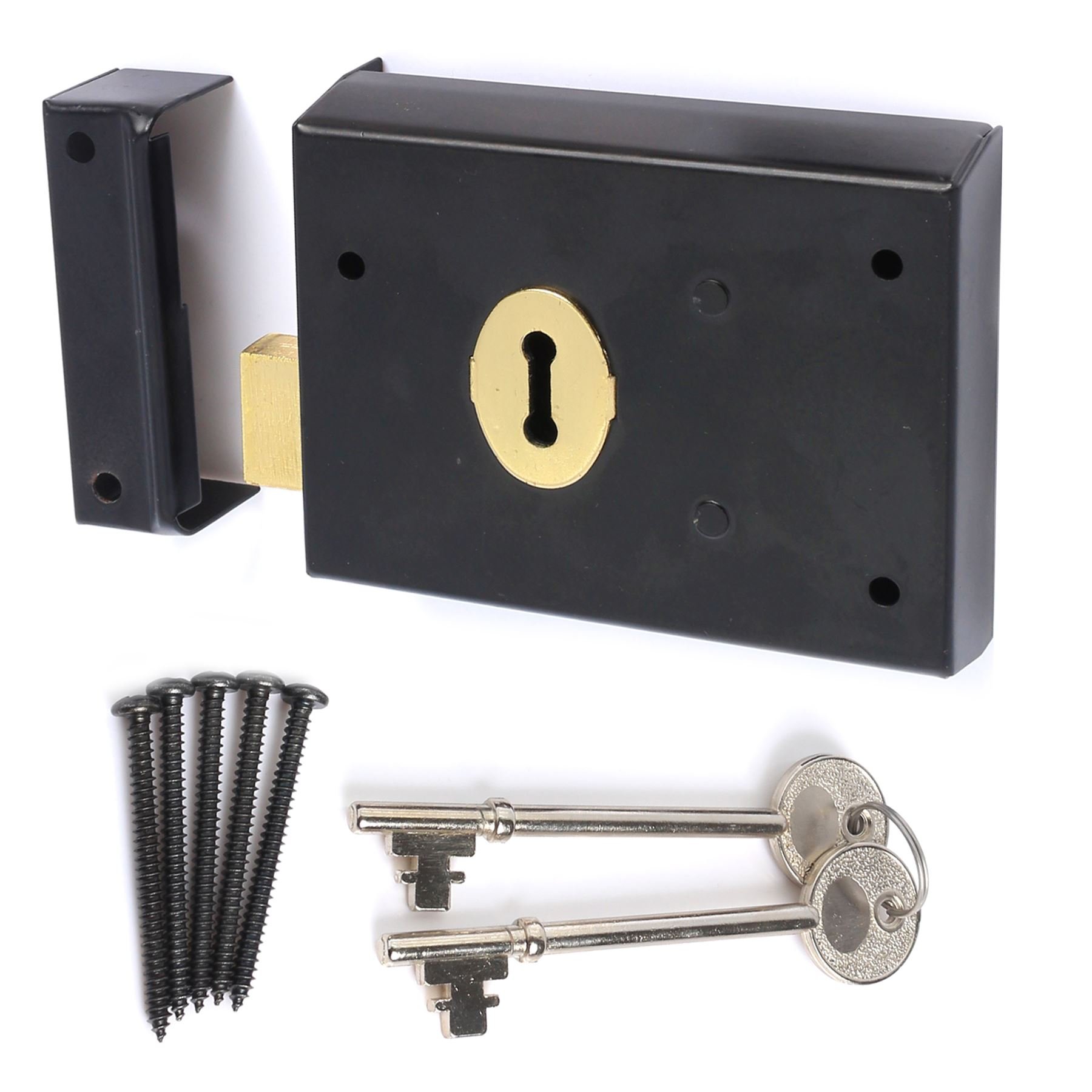 Double Handed Dead Lock & 2 Keys - 100mm x 75mm Black Rim Door Deadbolt ...