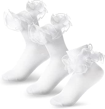 Amazon.com: APLZGMG 3 Pairs Girls Ruffle Socks, White Dress Socks Big ...