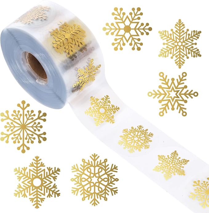 Amazon.com: 1000Pcs Clear Christmas Stickers Roll Gold Foil Snowflake ...