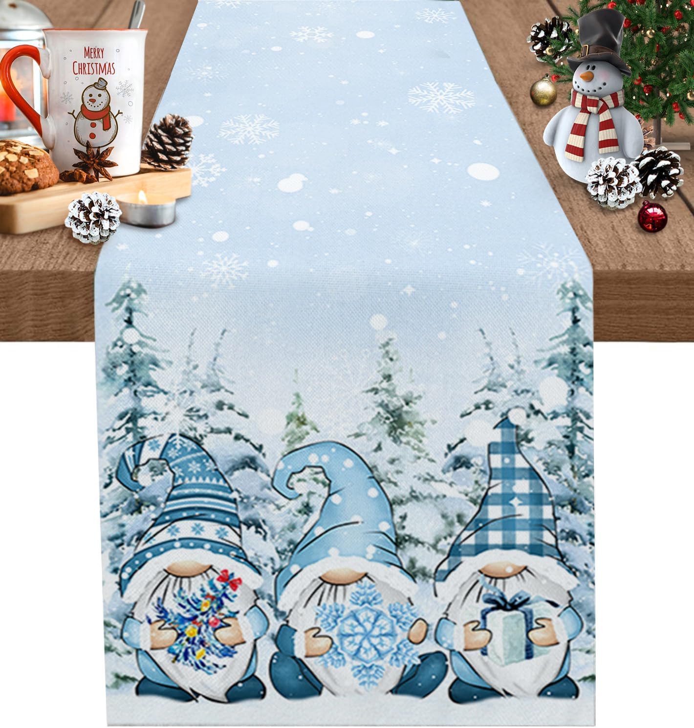 Blue Christmas Table Runner 72 Inches Long - Kitchen Dining Burlap ...