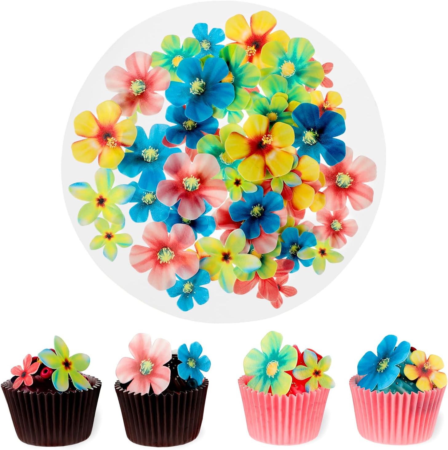 Amazon.com: 70 Pcs Edible Cake Flowers - Edible Cupcake Toppers & Wafer ...
