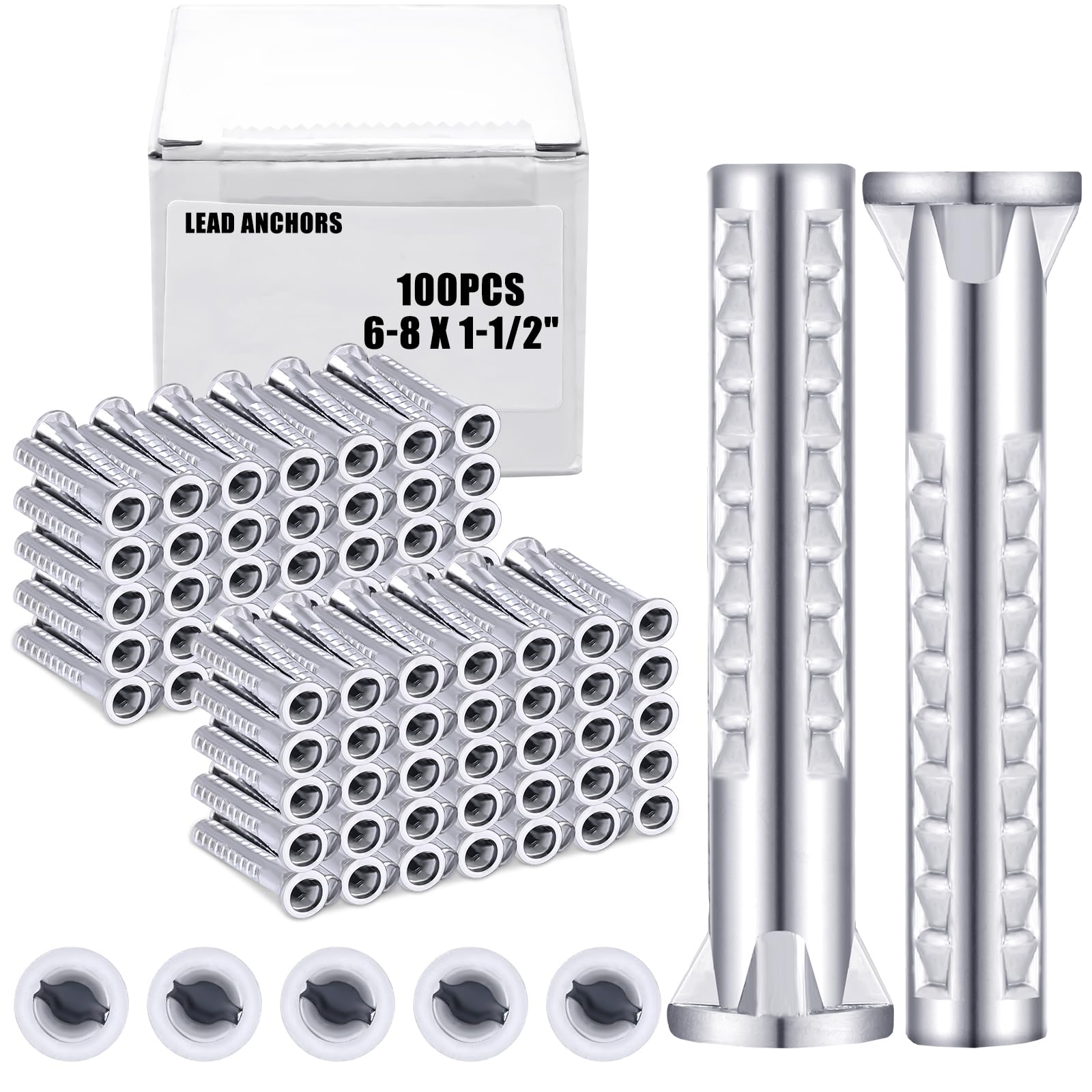 Snapklik.com : Yaocom 100 Pcs Lead Wood Anchors For Screws Bulk 6-8 X 1 ...