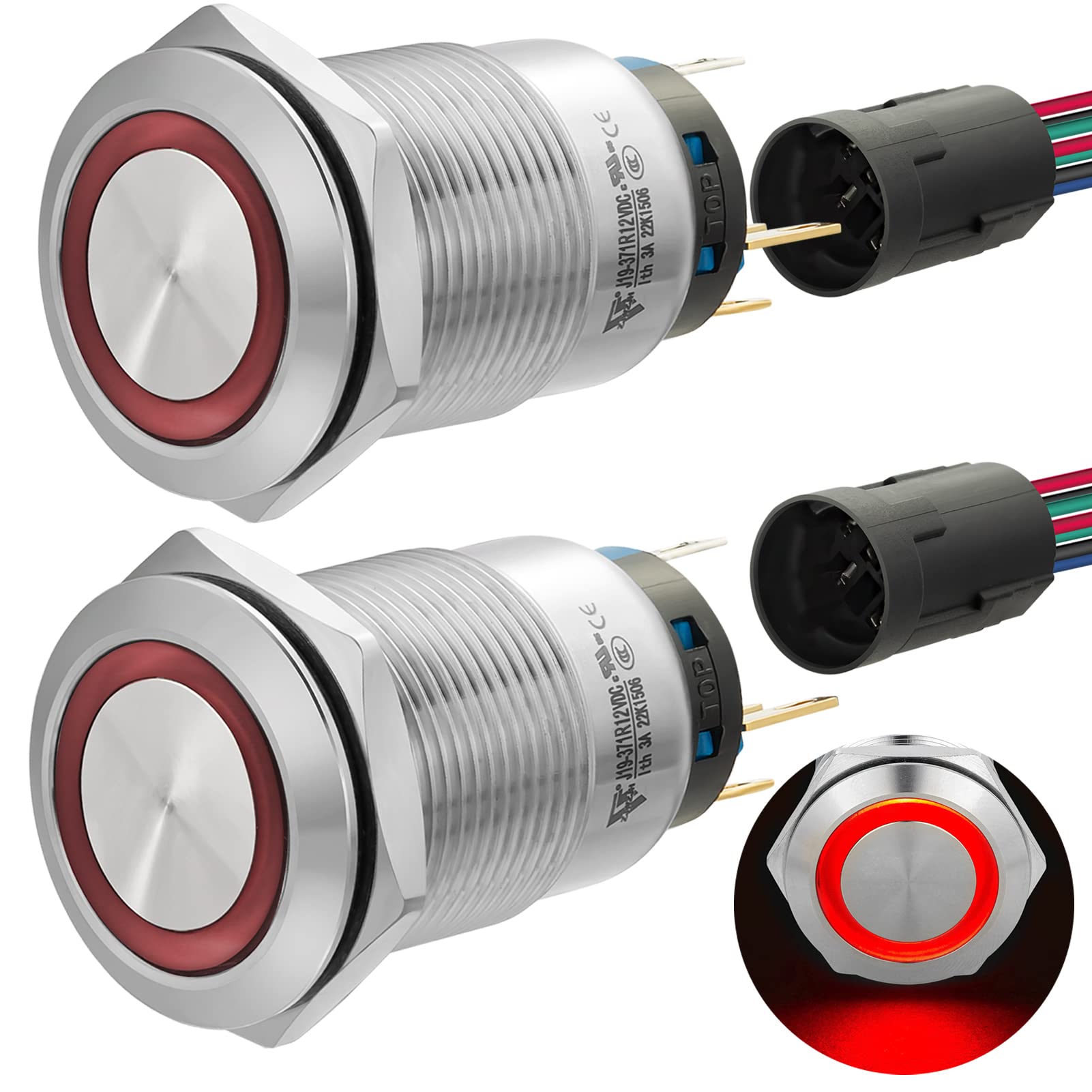 Snapklik.com : UL Certified 2PCS 19mm Latching Push Button Switch 12V ...