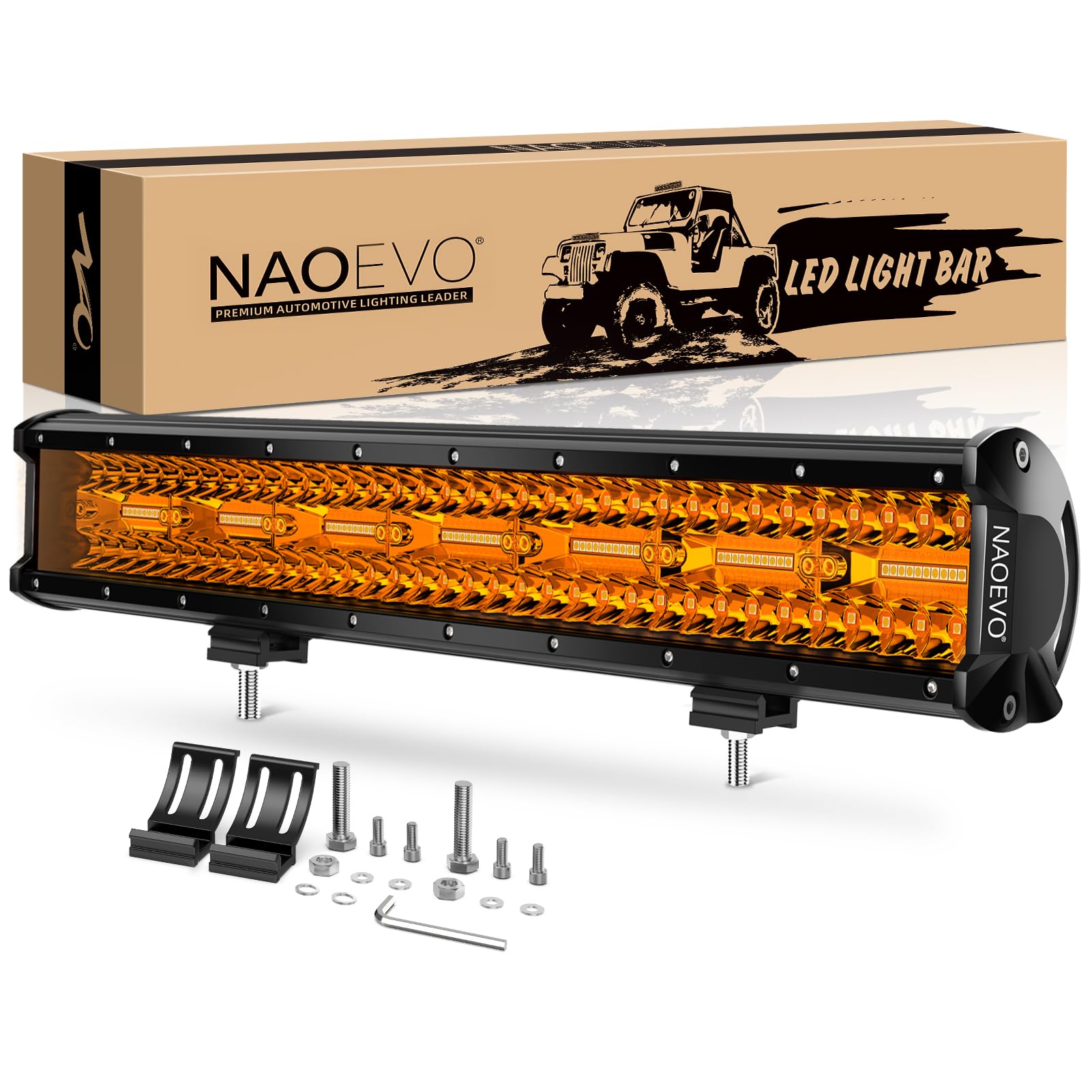 NAOEVO 20 Inch Amber LED Light Bar, LED Fog/Offroad/Driving Lights LED ...