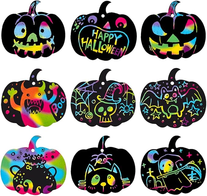 WaaHome Halloween Scratch Art Crafts For Kids 24pcs Pumpkin Rainbow waahome-halloween-scratch-art-crafts-for-kids-24pcs-pumpkin-rainbow