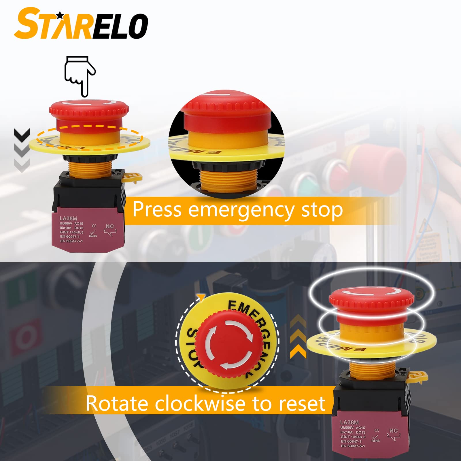 Snapklik.com : 22MM 1NC Red Mushroom Emergency Stop Latching Push ...