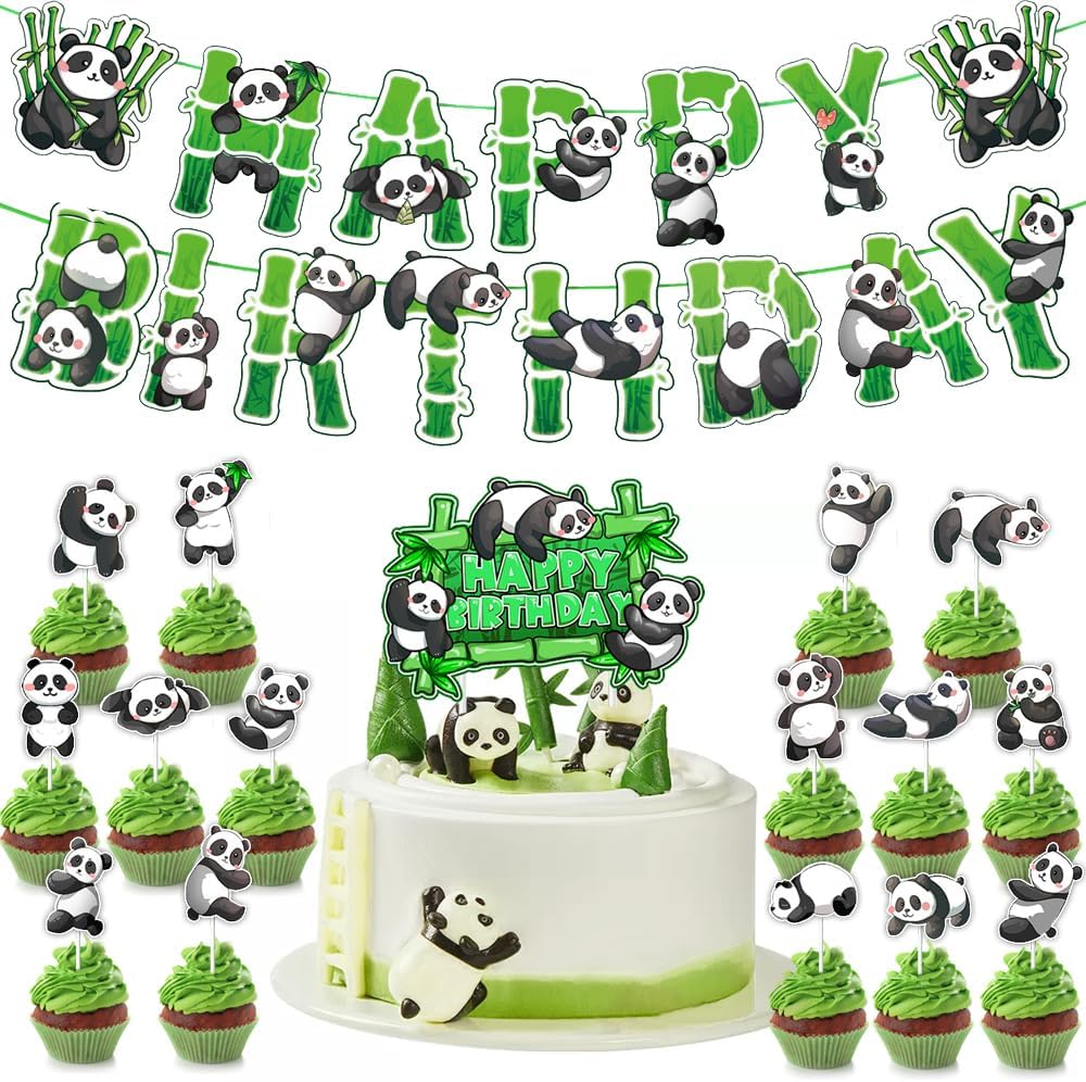 Boerni Lot de 18 décorations de fête d'anniversaire Panda – Bannière ...