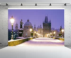 Amazon.com : CHNYWORK 8x6ft Winter Charles Bridge Backdrop Europe Snowy ...