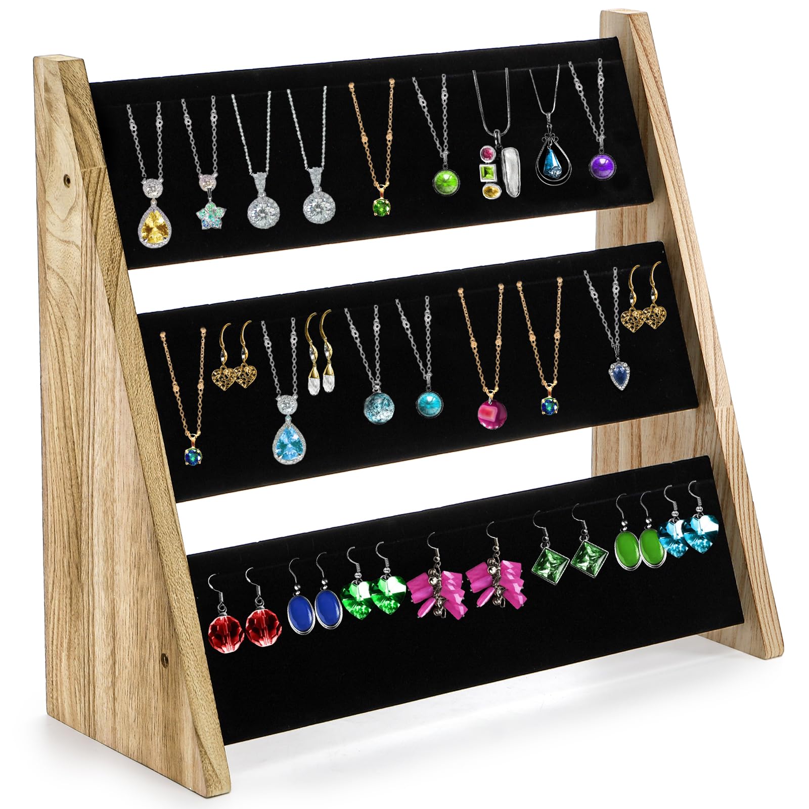 Amazon.com: Acshio 3 Tier Necklace Display Stand, Wood Necklace Holder ...