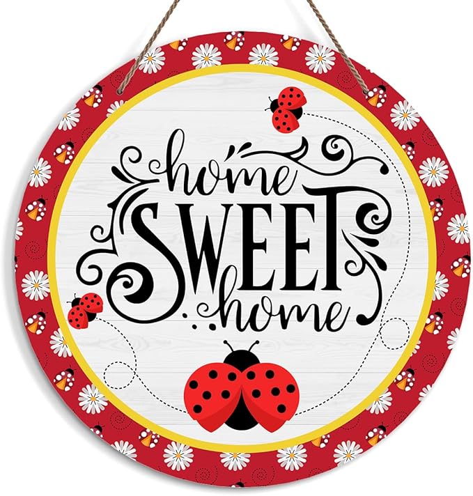 Amazon.com : Home Sweet Home Welcome Sign for Front Door, Ladybug ...