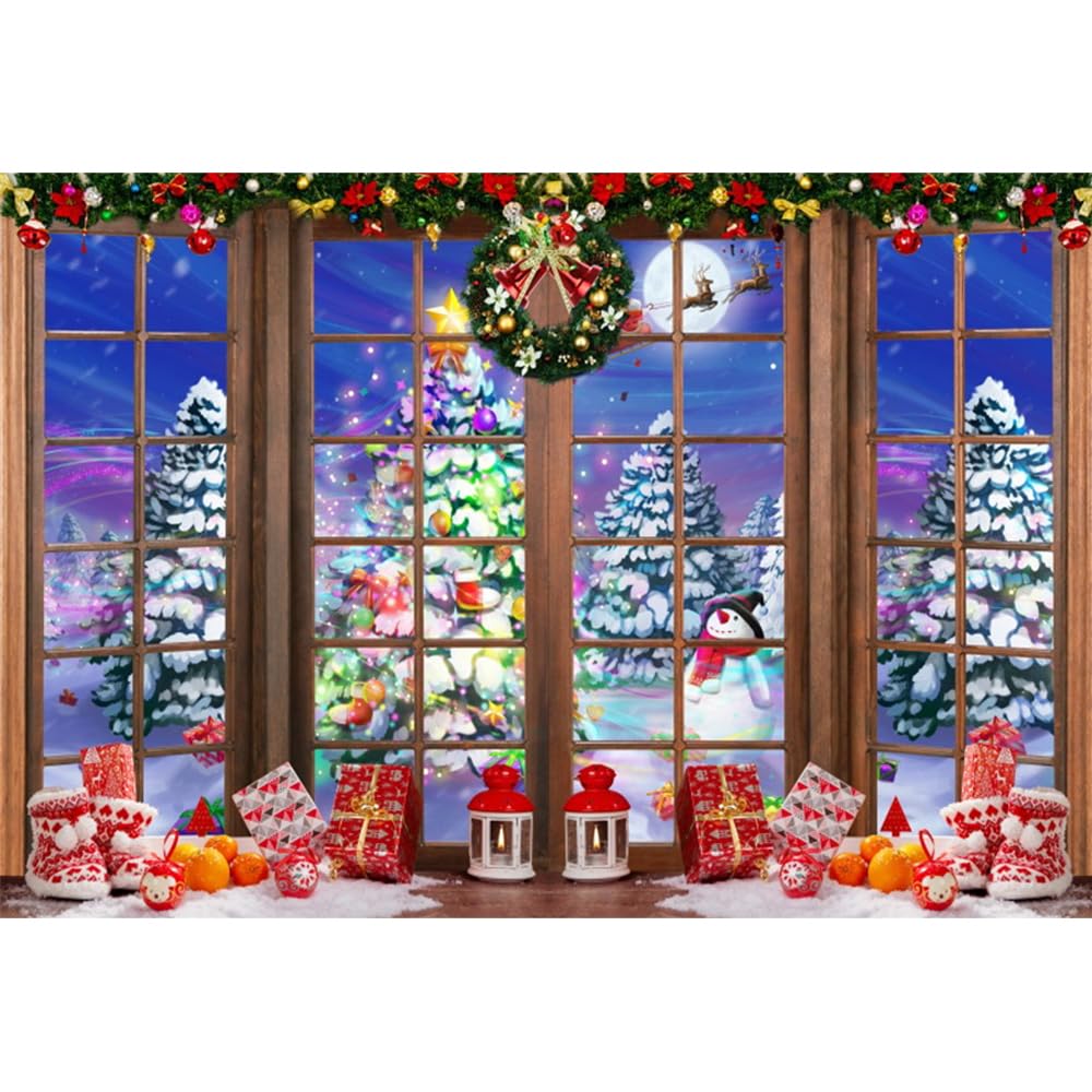 Amazon.com : CRTPOD 5x4ft Christmas Window Backdrop for Photoshoot ...