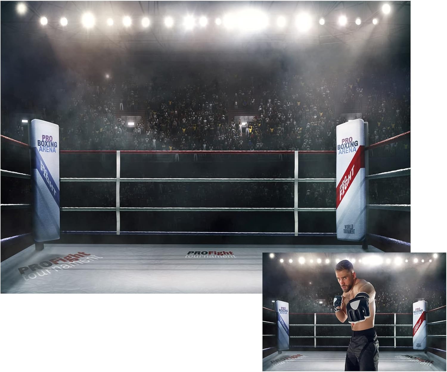 Amazon.com : BELECO 7x5ft Fabric Boxing Ring Backdrop Blurred Spectator ...