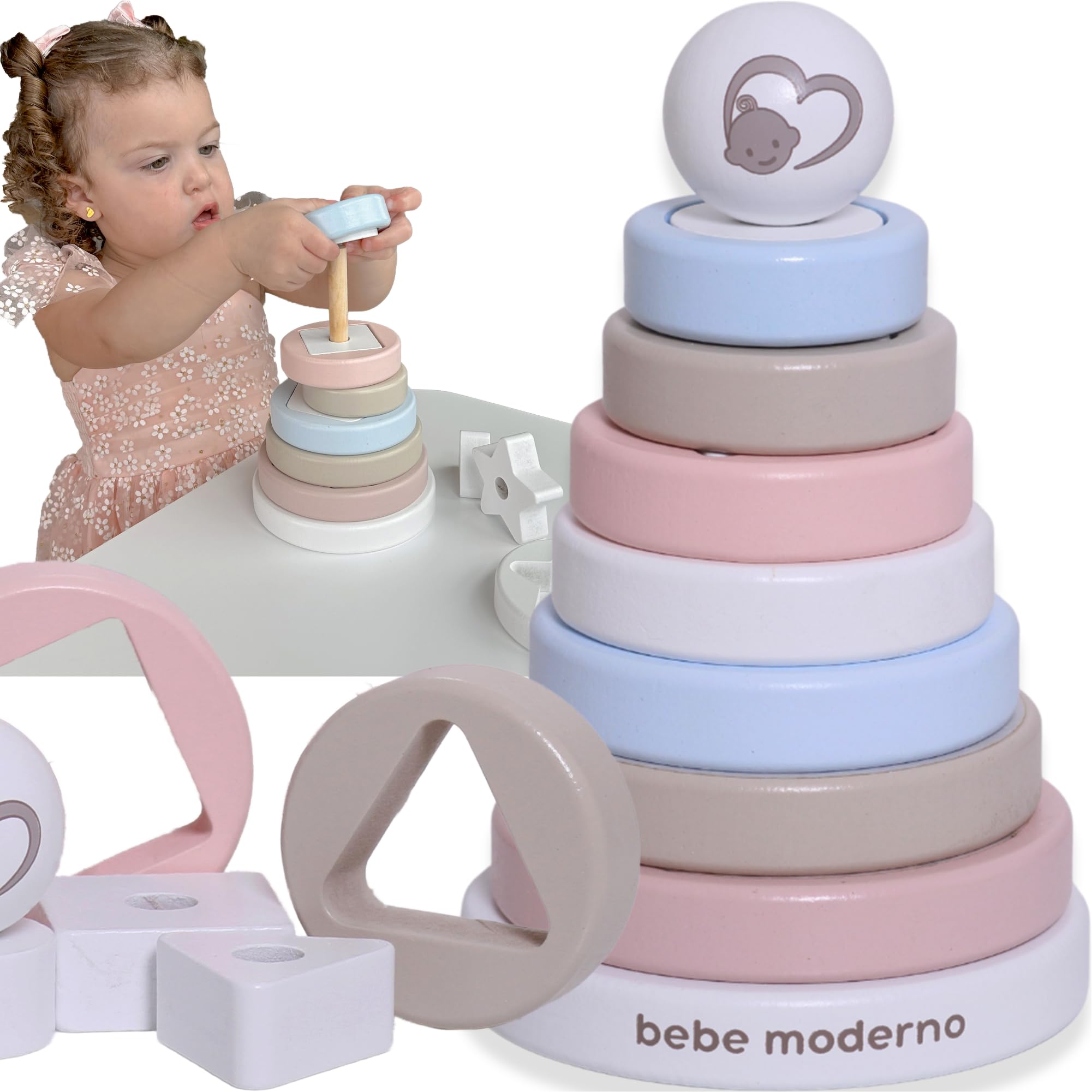 Amazon.com: Large Montessori Wooden Puzzle Ring Stacker for Toddlers ...