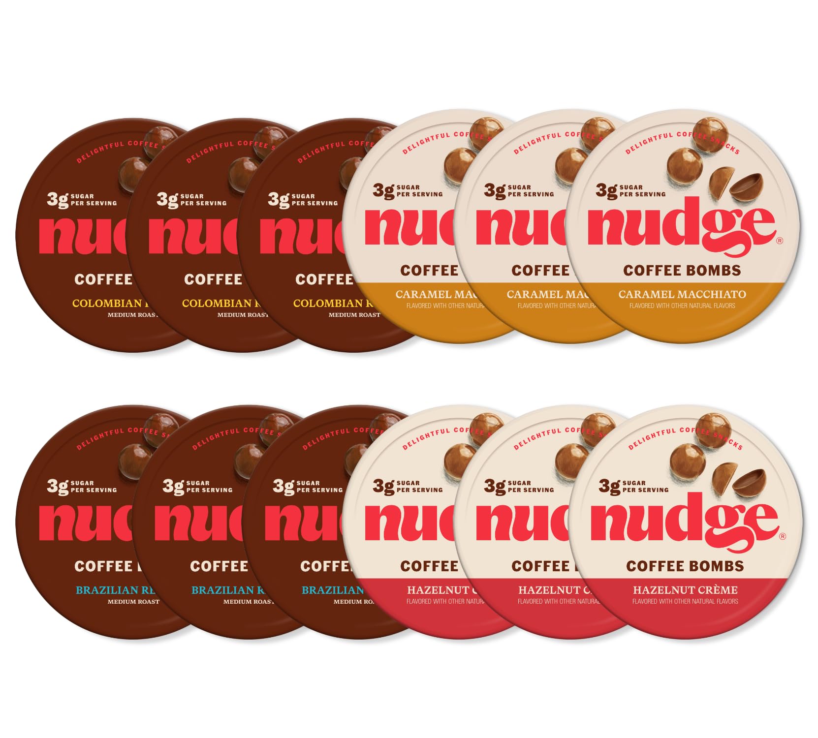 Nudge Coffee Bombs Hazelnut Creme, Caramel Macchiato, Brazilian ...