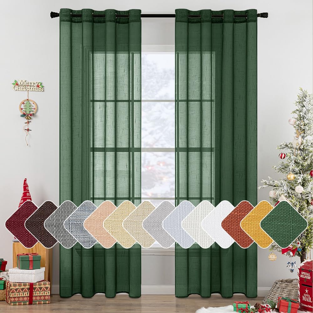 Amazon.com: MIULEE 2 Panels Natural Linen Semi Sheer Christmas Window ...