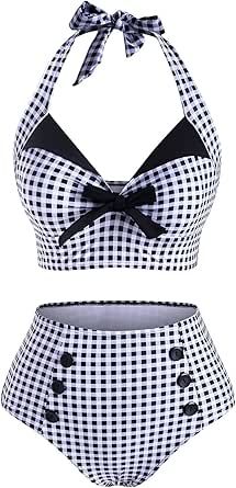 Amazon.com: DRESSFO Women's Bikini Set Halter Two Piece High Waisted ...