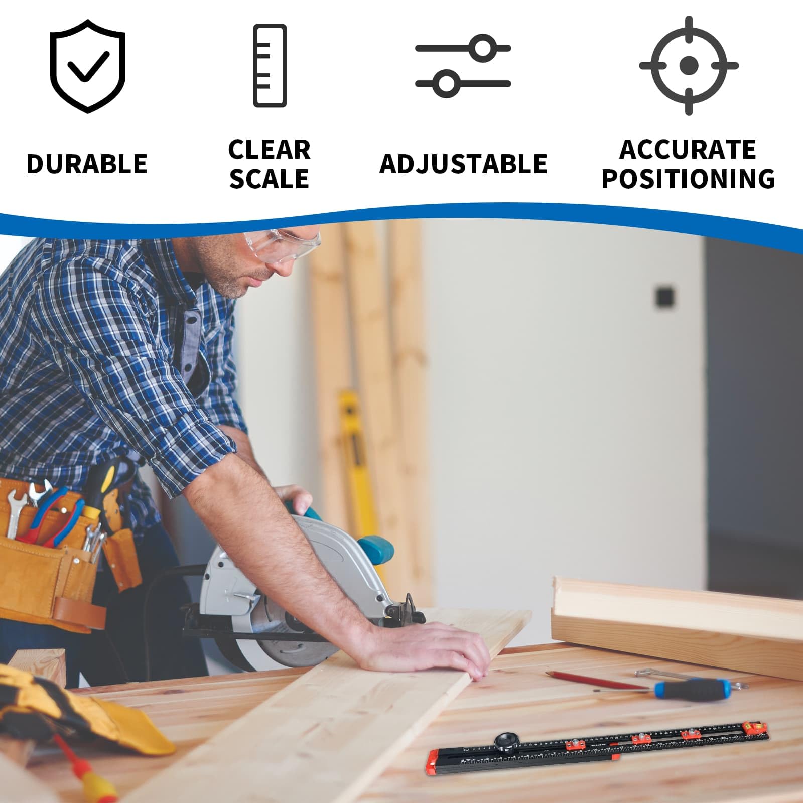 4-in-1 Drilling Positioning Ruler with 3 Sliders, Adjustable T Square ...