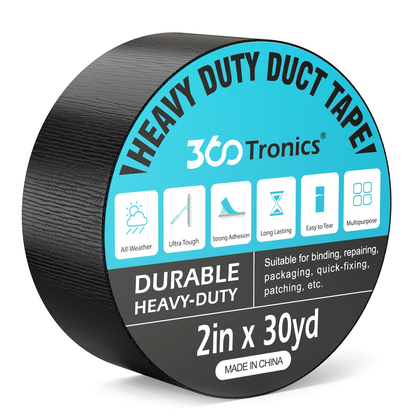 Buy 360TronicsHeavy Duty Black Duct Tape 2 Inch x 30 Yards, All-Weather ...