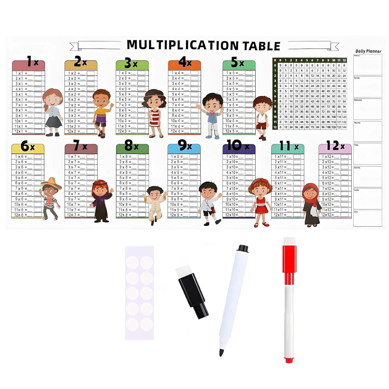 Interactive Math Practice Kit Colorful Dry Erase Multiplication Chart ...