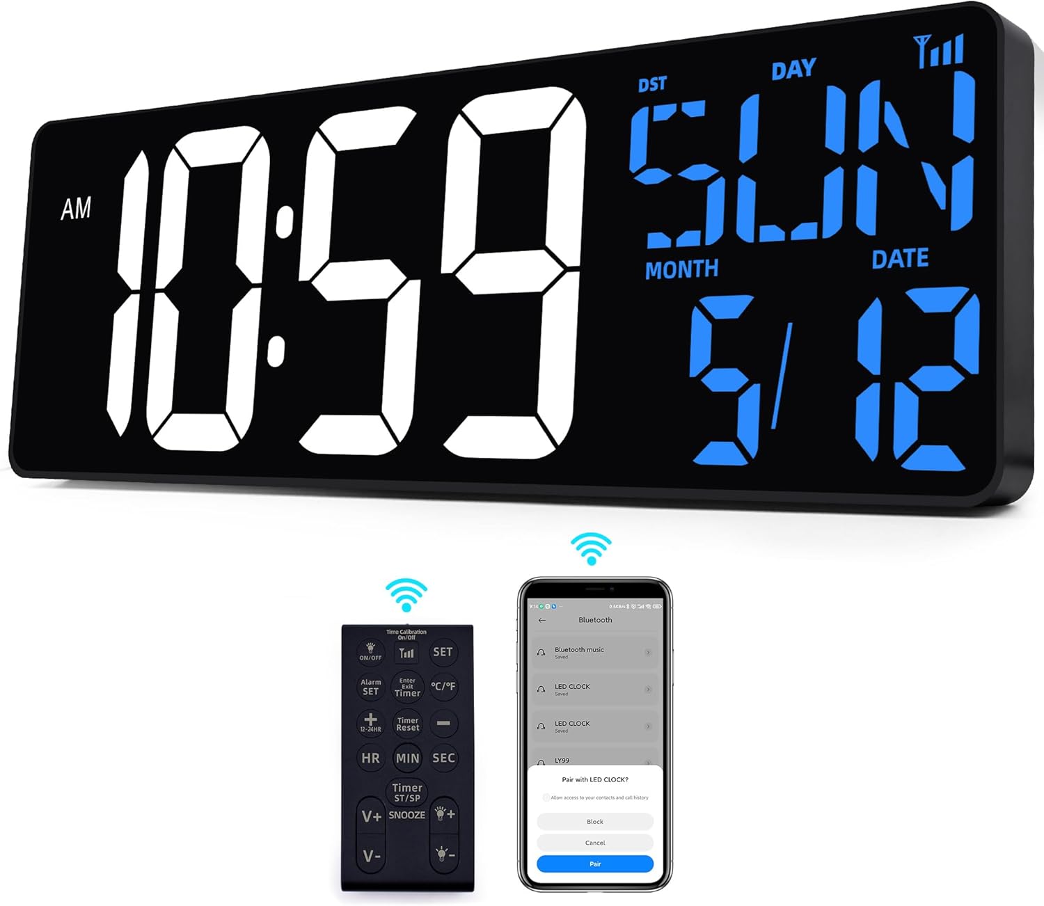 Amazon.com: TXL Digital Wall Clock Large Display Auto DST, 16.5" LED ...