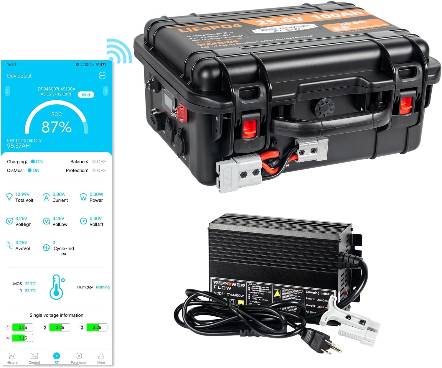 Amazon.com: Repower Flow 24V 100Ah Lithium Battery Bluetooth, Low Temp ...