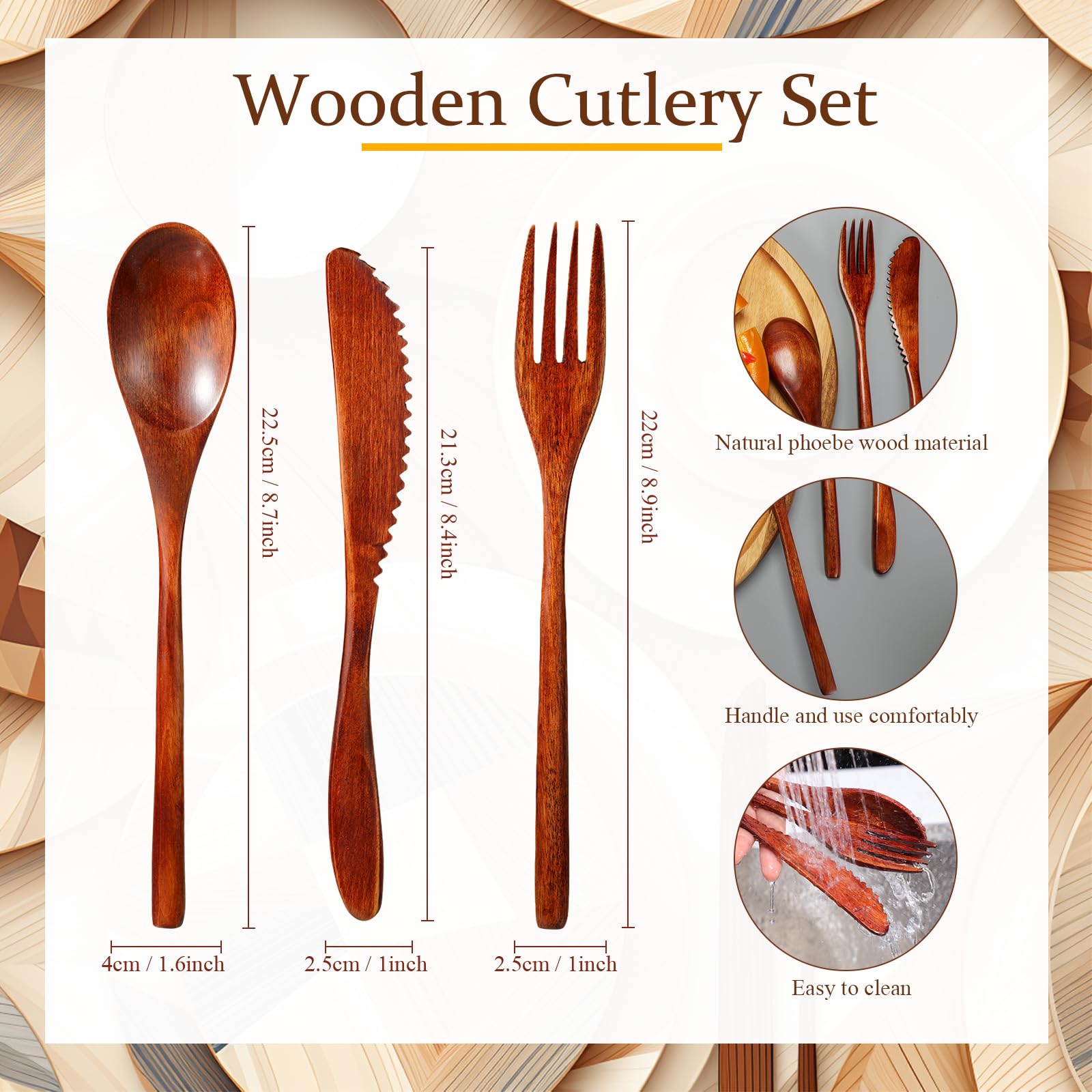 Tanlade 24 Pieces Wood Dinnerware Set Wooden Plates and Bowls with ...