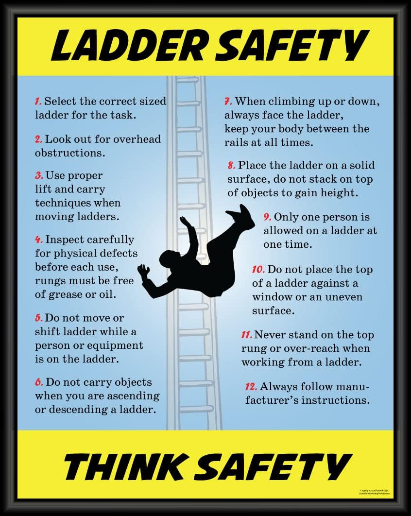 Amazon.com: Ladder Safety, Poster, 11" X 14 Framed, Made in the USA ...