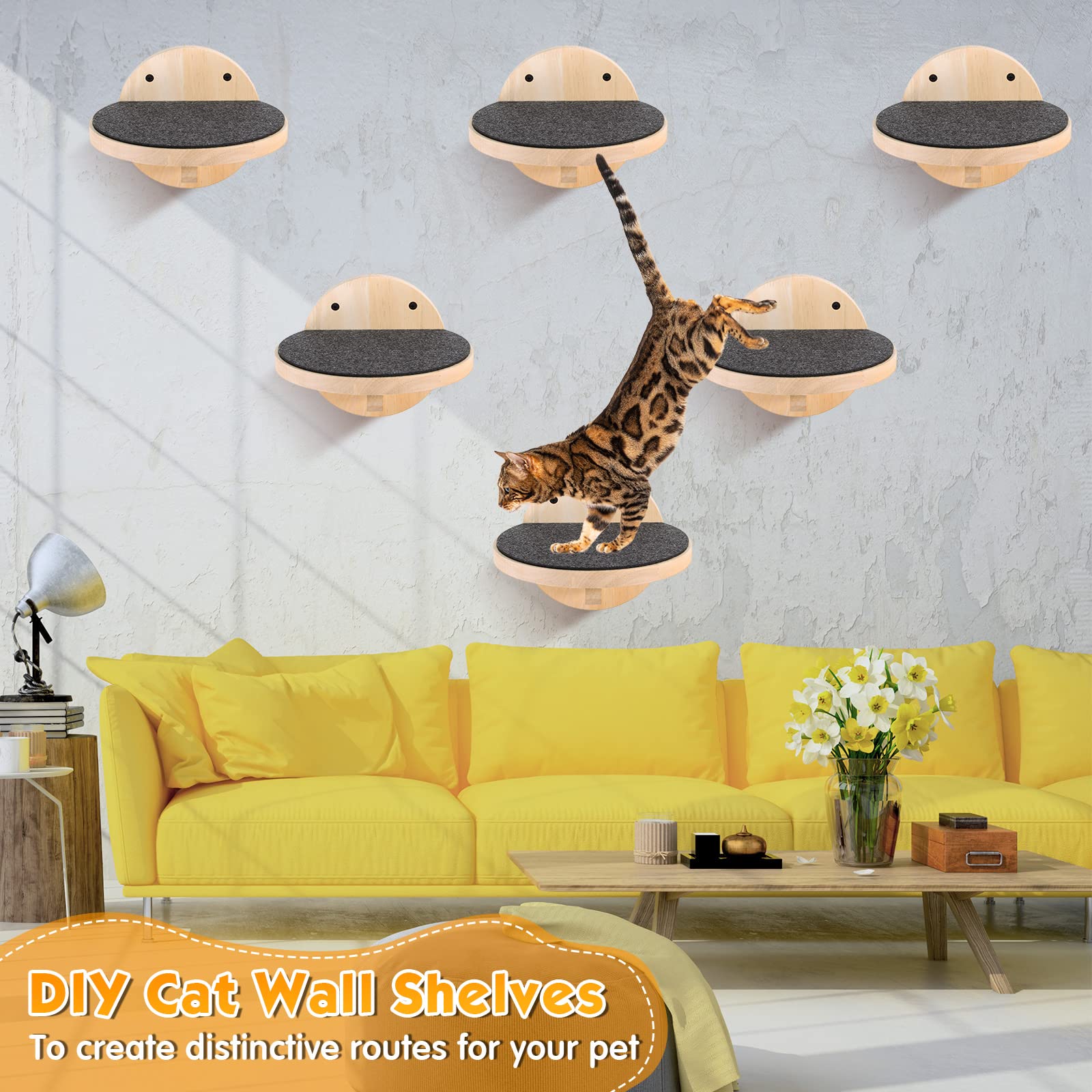Snapklik.com : 6 Pcs Cat Wall Mounted Shelves, Cat Wall Furniture