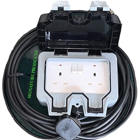 Outdoor Garden Extension Lead Socket IP66 Rated 1m to 25m Black Cable ...