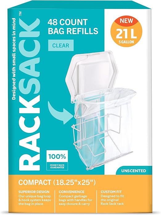 Rack Sack Compact Clear Garbage Bags - Maximize Undersink Space