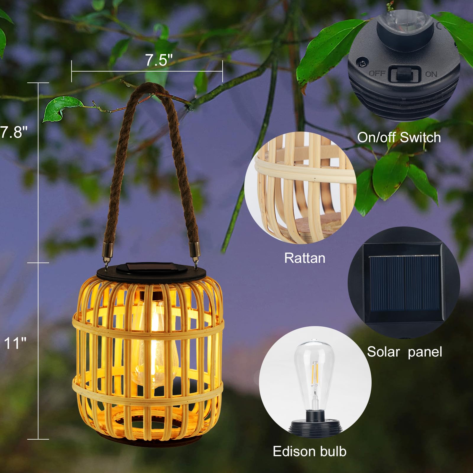 Snapklik.com : Larekook Solar Lanterns - Natural Rattan Bamboo Solar ...