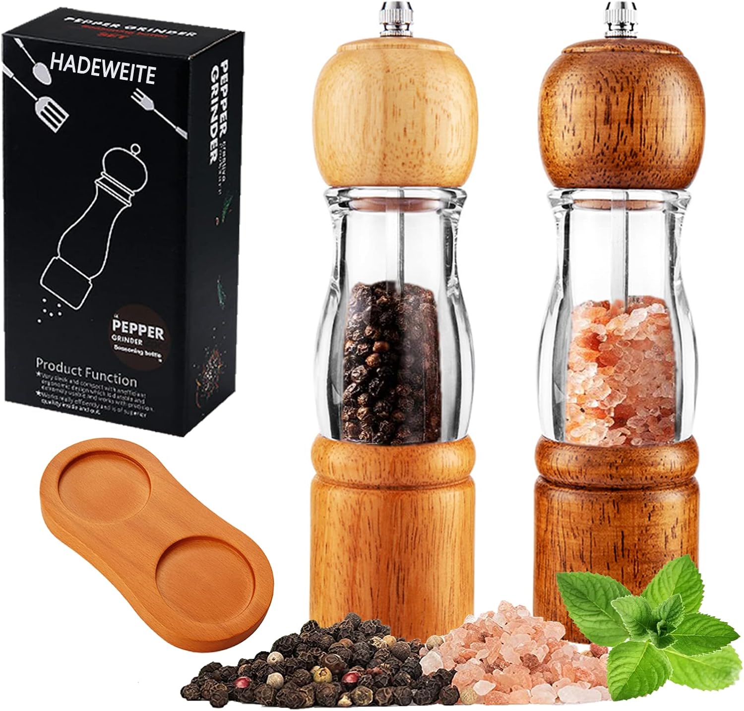Amazon.com: Salt and Pepper Grinder Set Adjustable Coarseness Wooden ...