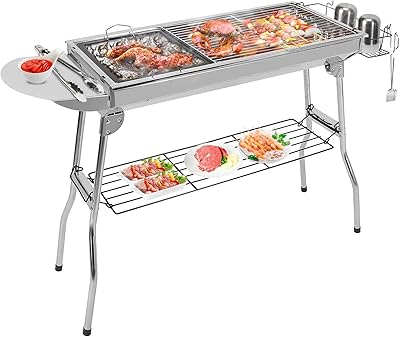 Amazon.com: Falluk Rotating Charcoal Grills, Portable Flip Grill BBQ Grill, Stainless Steel ...