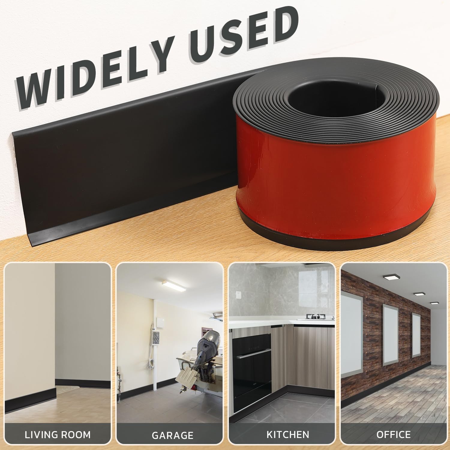 NuFlySic Base de pared flexible para zócalo, moldura para despegar y ...