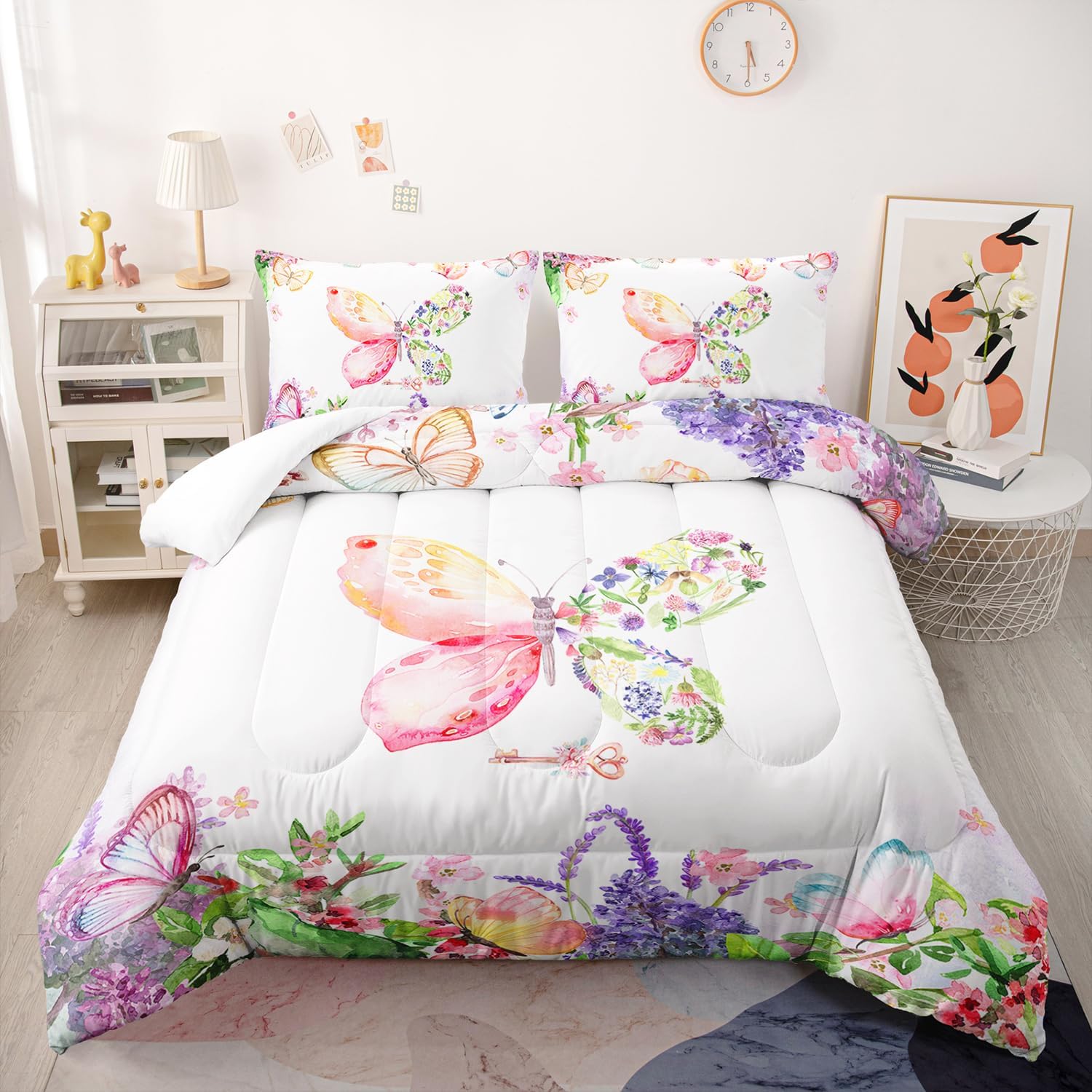 Amazon.com: Nttopship Kids Butterfly Comforter Set Full Size for Girls ...