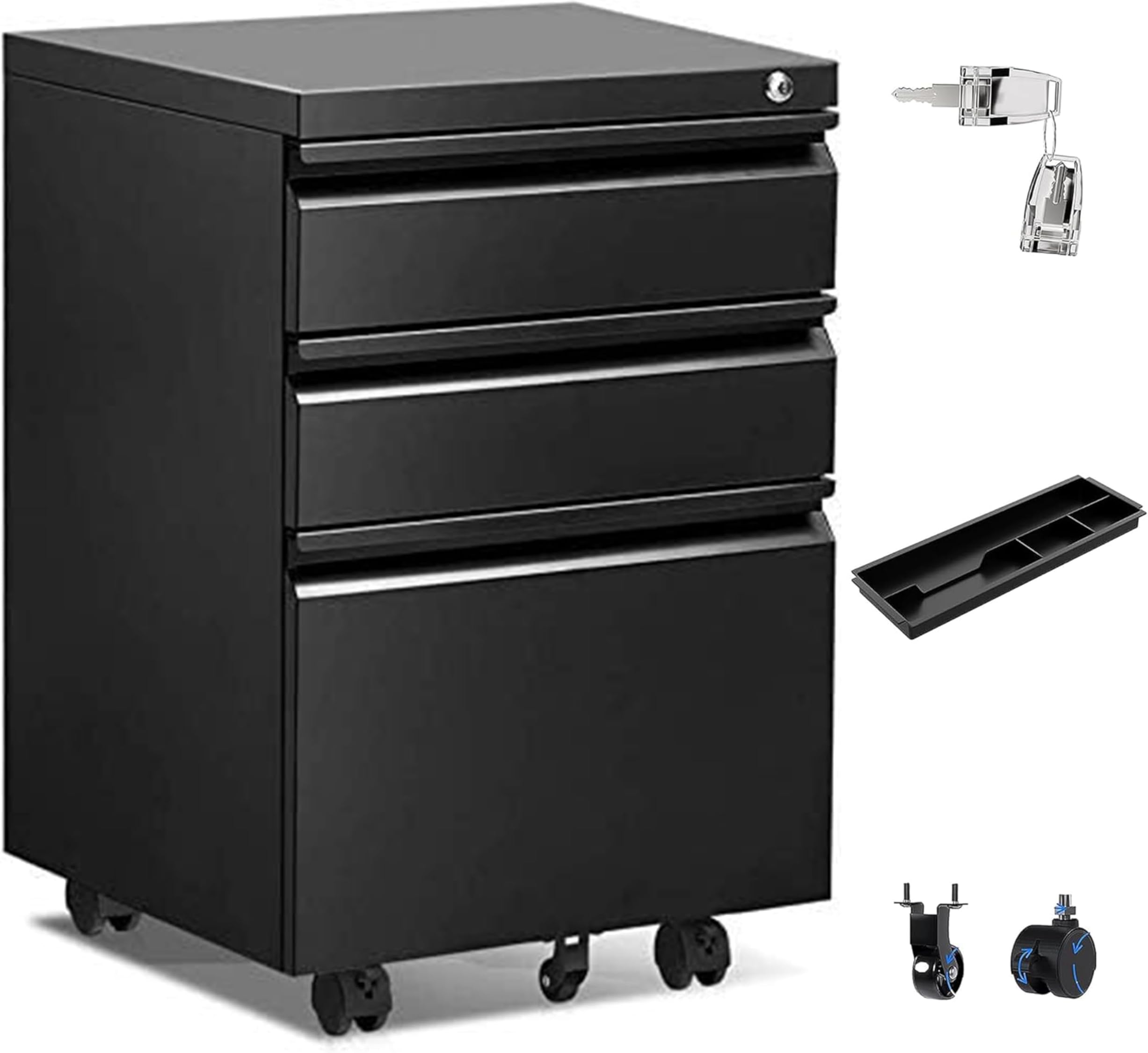 Amazon.com : DEVAISE 3 Drawer Mobile File Cabinet with Lock, Under Desk ...