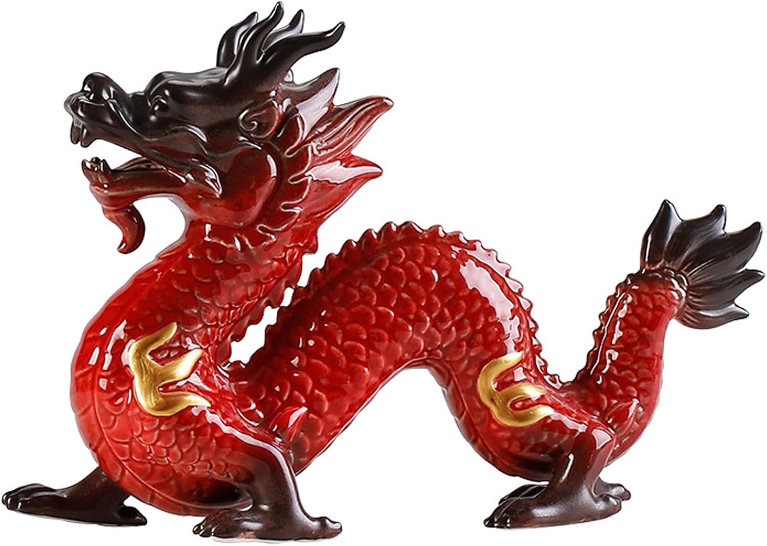 Amazon.com: HAOWUJIN Lucky Chinese Dragon Figurine - Ceramic Red Body ...