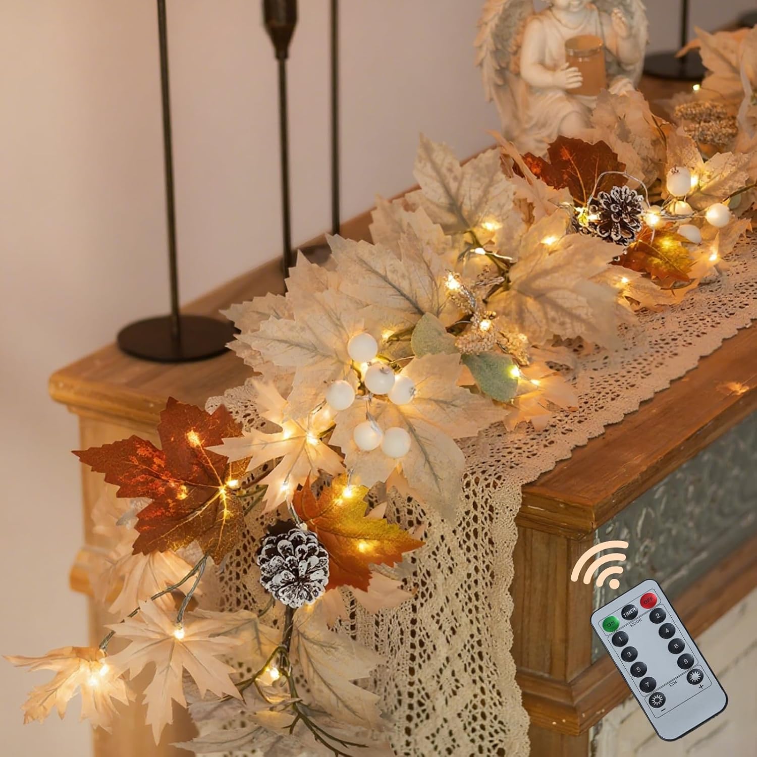Amazon.com: BLOSMON Fall Garland with Light for Mantle: 6ft ...