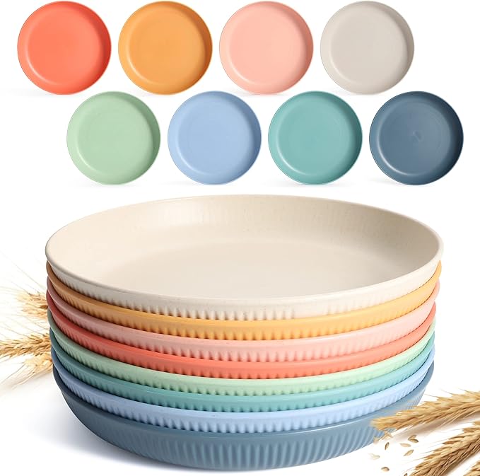 Amazon.com | becutlery 8 PACK 9 Inches Lightweight Wheat Straw Plates ...