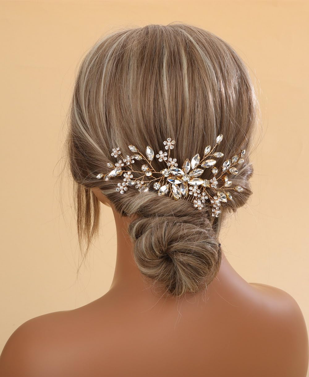 Amazon.com : Sither Bridal Gold Crystal Hair Clip for Wedding Party ...