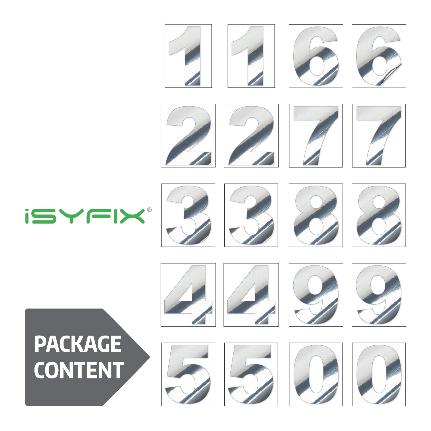 Snapklik.com : iSYFIX Silver Chrome Vinyl Numbers Stickers 4 Inch Self ...
