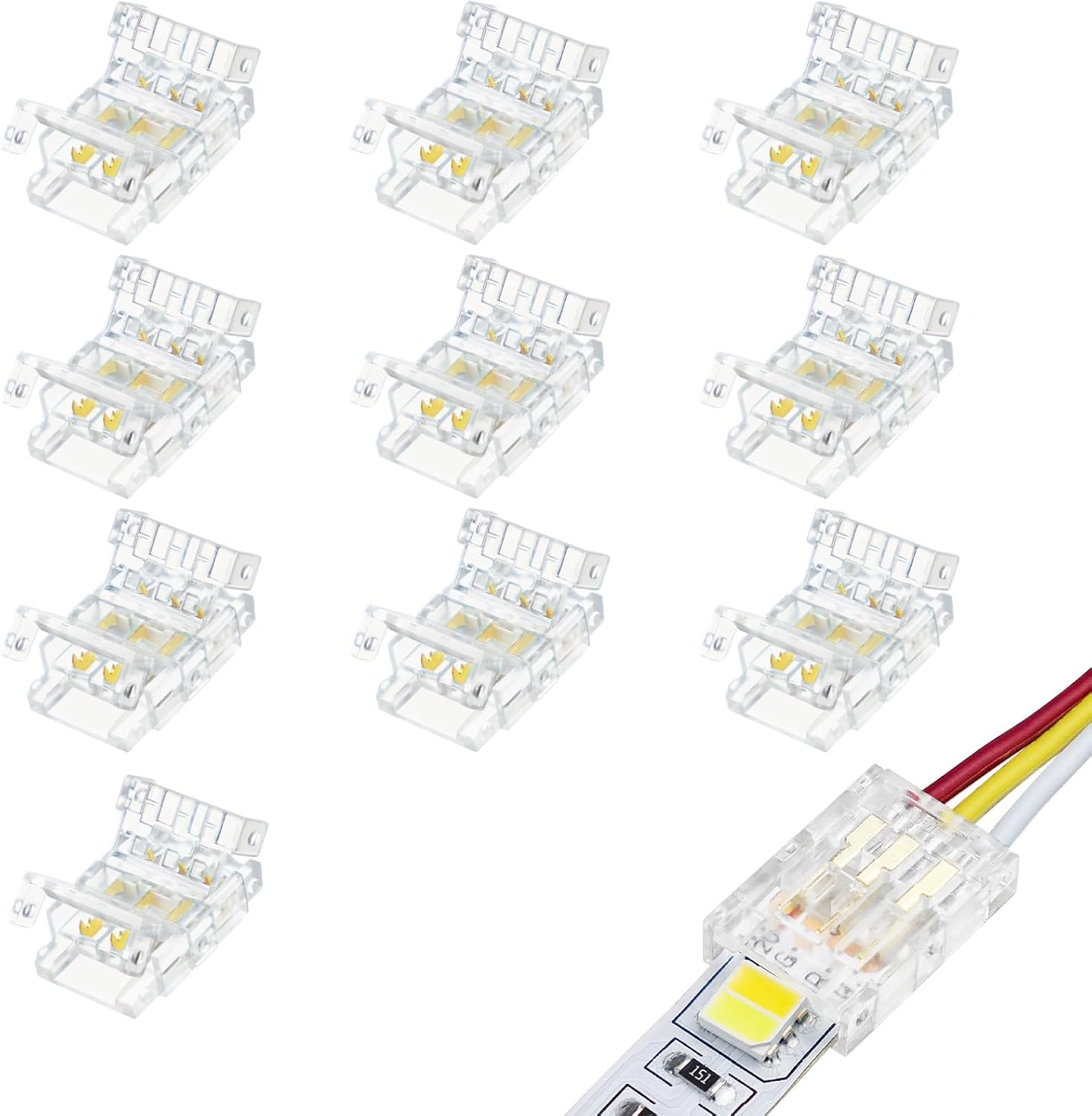 LightingWill LED Connectors 3Pin 10mm, 10 PCS Strip to Wire Connector ...